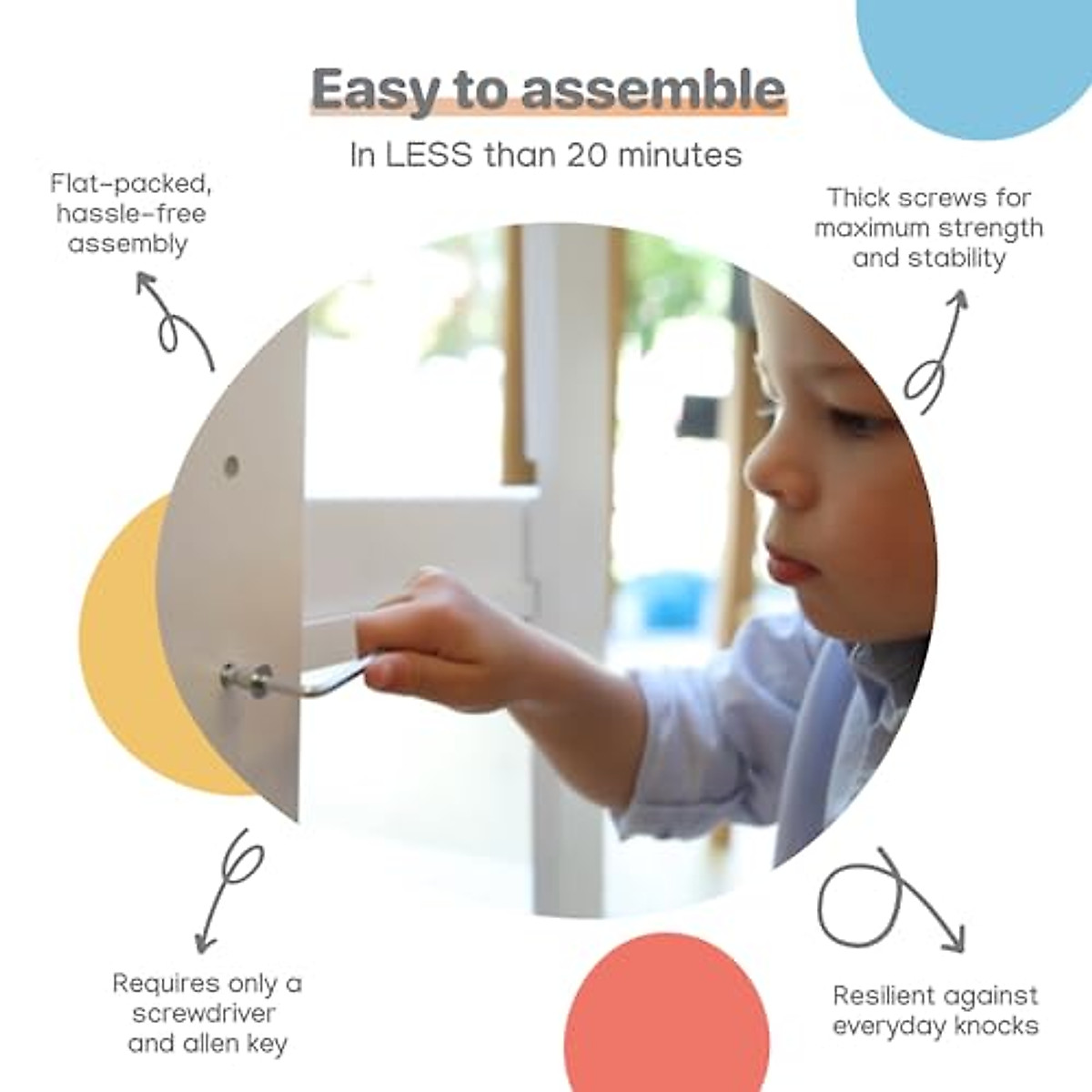 Stepup Baby Toddler Tower Step High Chair | Montessori Inspired | Kitchen Wooden Step Stool for Preschool Kids | Adjustable for 18 Month - 5 Years | Includes Safety Rail (White)