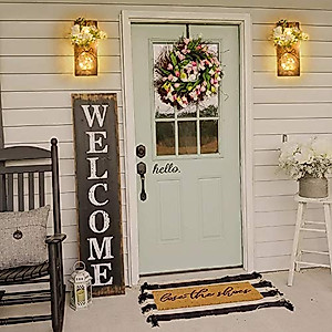 Wall Decor Mason Jar Sconces - Home Decor Wall Art Hanging Design with Remote Control LED Fairy Lights and White Rose, Farmhouse Wall Decorations for Bedroom Living Room Lights Set of Two