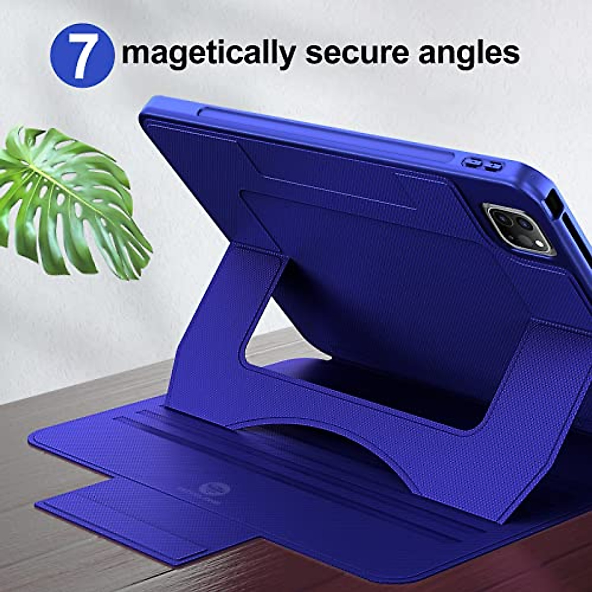 OCYCLONE Compatible with iPad Pro 12.9 Case 2021 2020 2018, 7 Viewing Angles Magnetic Stand with Pencil Holder Protective Case for iPad Pro 12.9 inch 5th 4th 3rd Gen, Blue