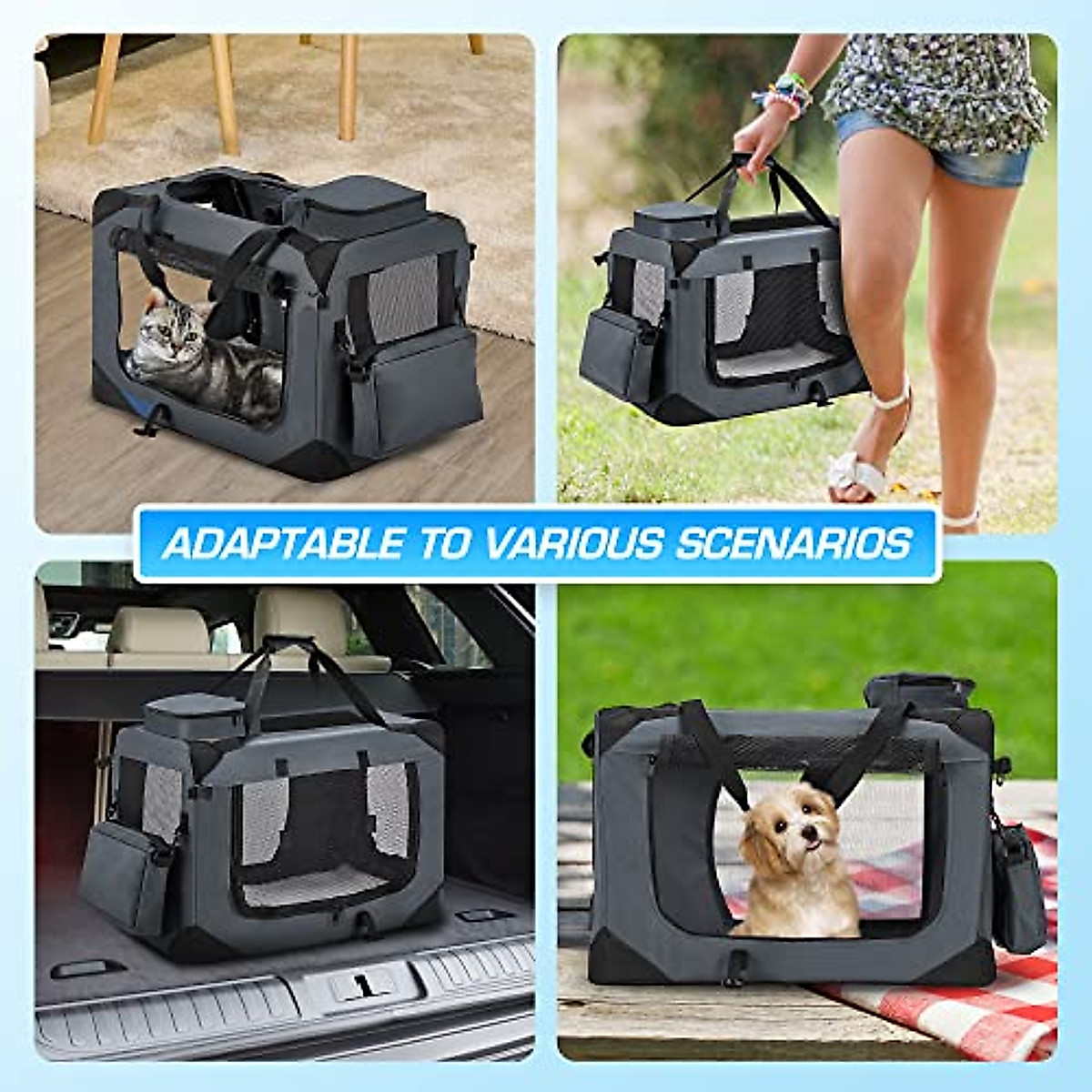 Hombanyan Portable Dog Crate, Collapsible Dog Travel Crate 32x23x23 Inches with Soft Warm Blanket,2 Bowls,2 Pockets,3 Breathable Meshes,Pet Carrier Bag for Cats Dogs Puppies Kittens Indoor & Outdoor…