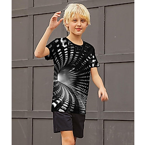 uideazone Kids 3D Print Graphic T Shirts Short Sleeve Size 10-12 T-Shirt Novelty Optical Illusion Shirt Pullover Tees Shirt for Teen Boy Girls 9-12 Years