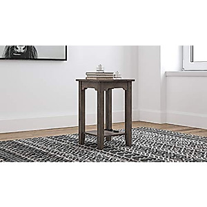 Signature Design by Ashley Arlenbry Farmhouse Square Chair Side End Table with Lower Fixed Shelf and USB Charging Port, Brown with Weathered Oak Finish