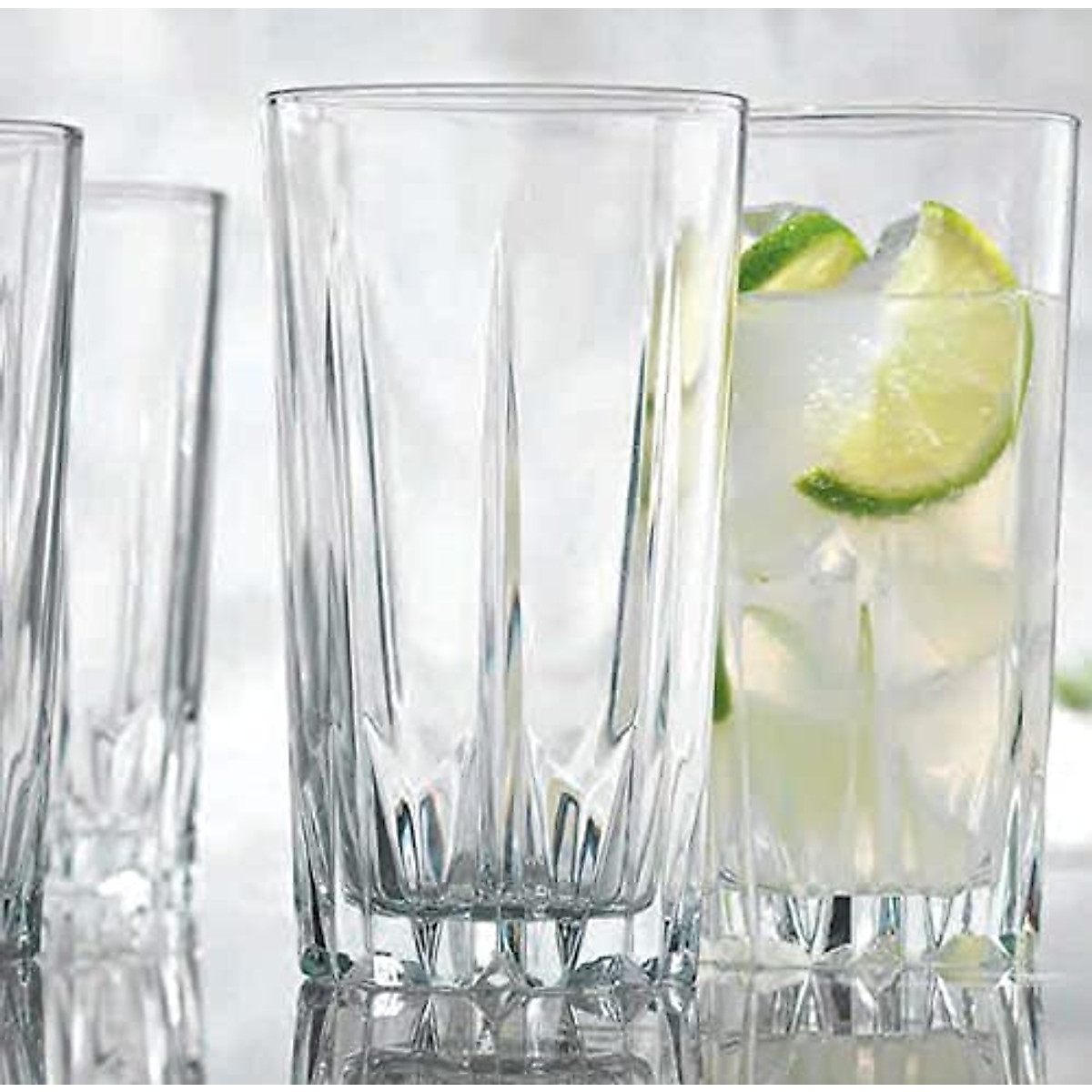 Glaver's Classic Drinking Glasses Set Of 4 Old Fashioned Highball Glass Cups 15 Oz, Diamond Cut Glass For Bar Glasses, Water, Beer, Juice, Cocktails