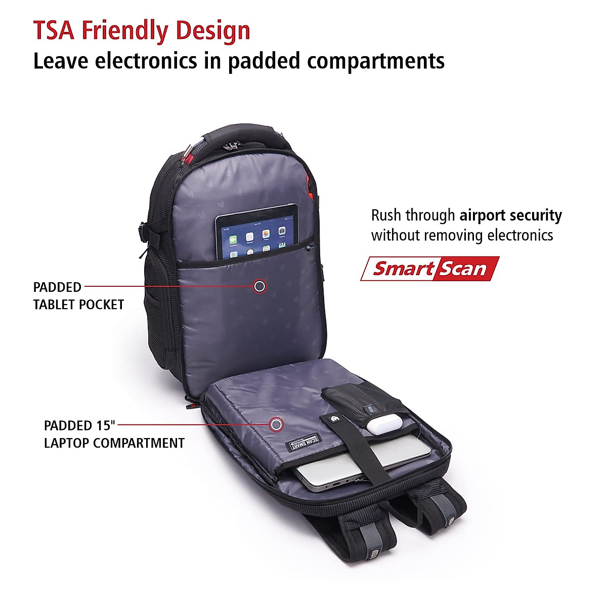 Swiss Eagle TSA-friendly SmartScan Laptop Backpack with USB Port and Shoe Compartment designed to fit 15-inch Notebook