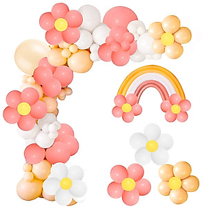 160 PCS Daisy Groovy Balloons Arch Garland Kit Pink White Yellow Orange Boho Balloons for Baby Shower Wedding Birthday Party Decorations (Daisy Groovy)