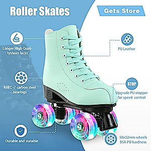 Roller Skate Shoes for Women Men,PU Leather High-top Double-Row 4 Wheel Roller Skates for Beginner, Unisex Indoor Outdoor Roller Skates with Shoes Bag (Flash wheel,43)