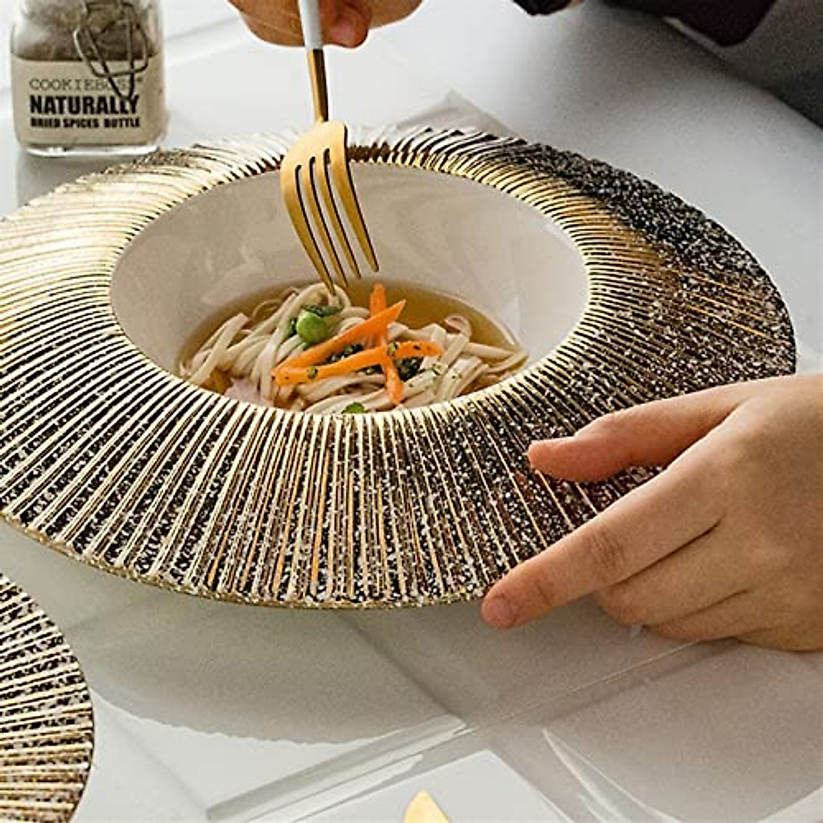 KOWMcp Dinner Plates Creative Straw Hat Shaped Ceramic Plate Noodle Soup Plate Home Dining Room Decorative Tableware Tray Dinner Plate
