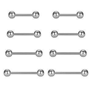 VCMART Nipple Rings Tongue Rings Stainless Steel Straight 14G Barbells Piercing Jewelry Silver 12mm,14mm,16mm,18mm