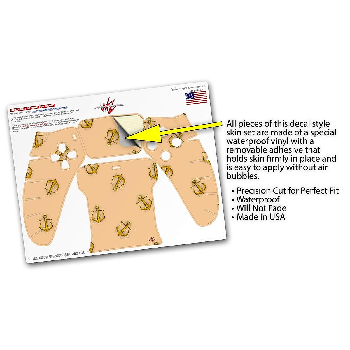 WraptorSkinz Skin Wrap compatible with Sony PS5 DualSense Controller Anchors Away Peach (CONTROLLER NOT INCLUDED)