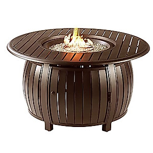 Round 44 in. x 44 in. Aluminum Propane Fire Pit Table with Glass Beads, Two Covers, Lid, 57,000 BTUs in Brown Finish