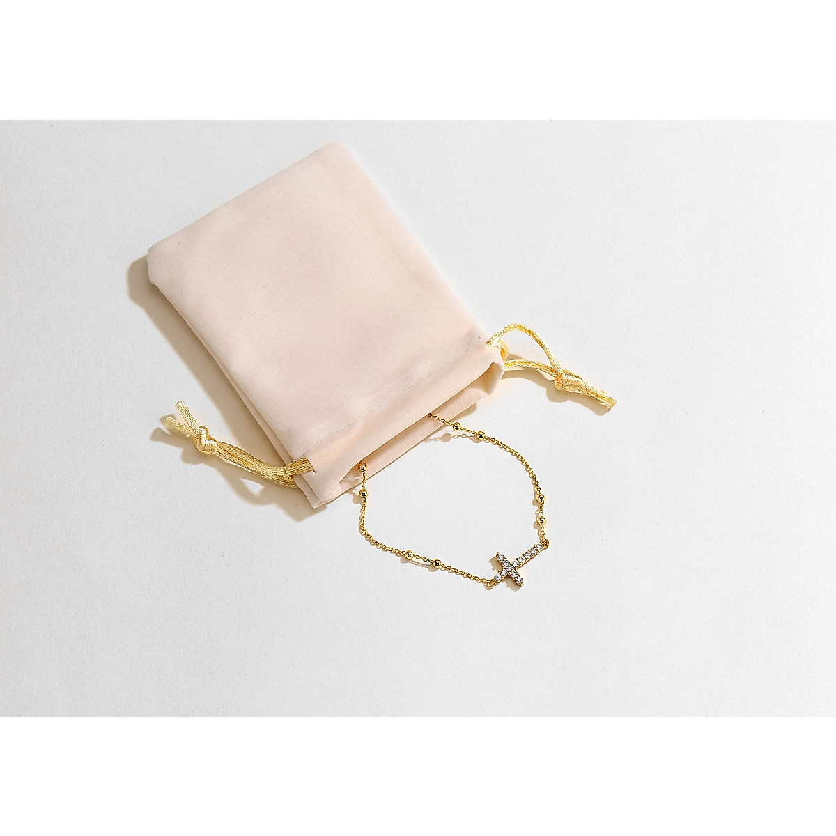 AKISSEYE Cross Bracelet for Women Girls CZ, 14K Gold Plated Sideways Cross Bracelet with Faith, Stainless Steel Religious Cross Bracelet Length Adjustable