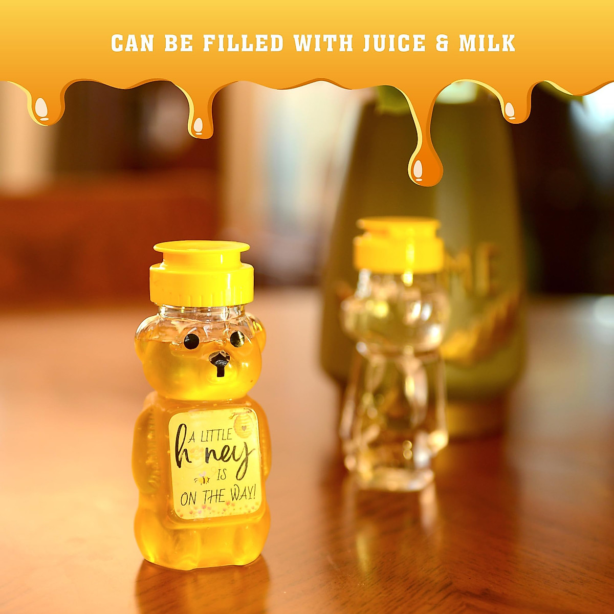 MOLADRI 18 Pack Plastic Bear Honey Bottle Jars, Empty 5 Fluid Oz Honey Squeeze Container with Flip-lid, Reusable Mini Bear Shaped Juice Bottles for Party (150 ml)