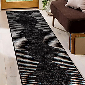 Rugshop Bohemian Stripe Stain Resistant High Traffic Living Room Kitchen Bedroom Dining Home Office Runner Rug 2'x7' Black