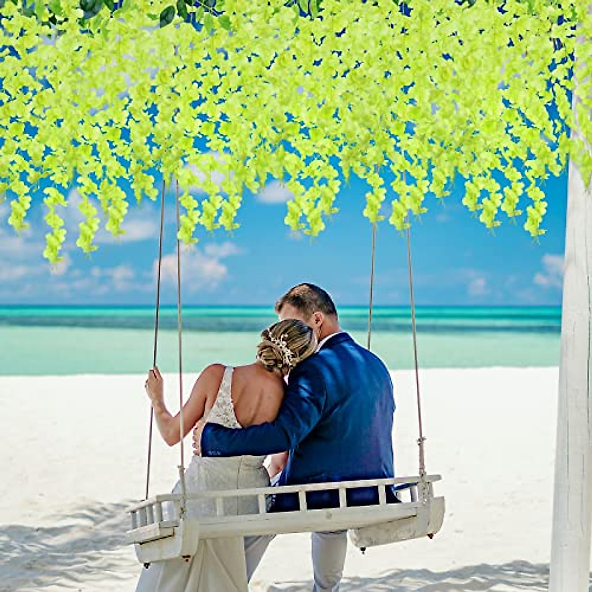 LUZOGA 14 Pack 3.6 Feet/Piece Artificial Wisteria Flower Fake Silk Flowers String Vine Ratta Hanging Garland for Home Garden Party Wedding Backdrop Arch Decor (Green)