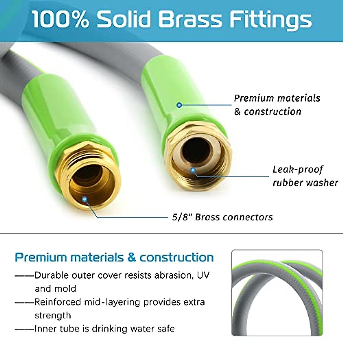 Garden Lead-in Water Hose 5/8" Inch x 3' Foot Heavy Duty Flexible Water Hose, Garden hose Extender/Hose Reel Connector Max Pressure 150 PSI/10 BAR with 3/4" GHT Fittings