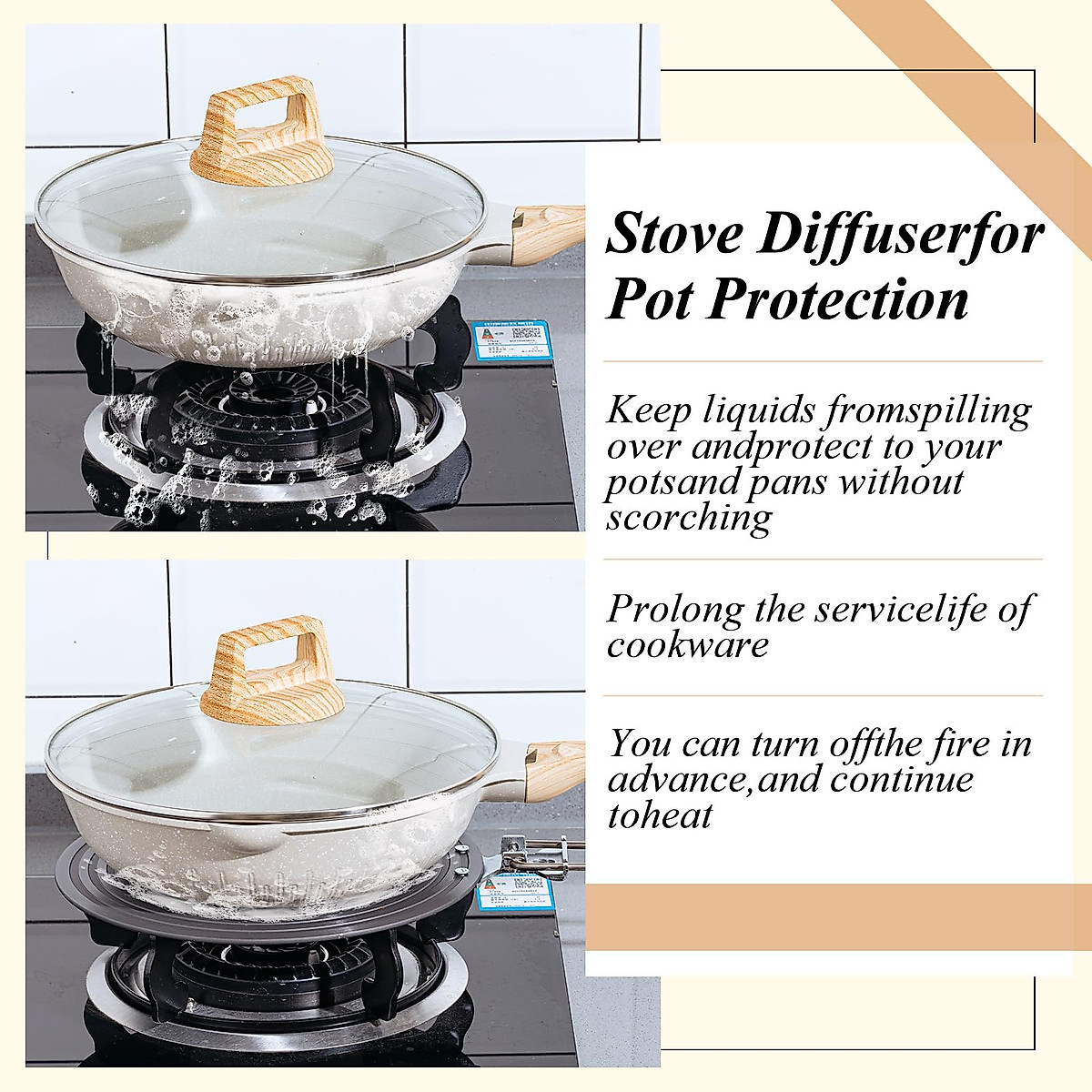 Tujoe 2 Pcs Simmer Plate for Gas Stove 11 Inches and 9.5 Inches Heat Diffuser Round Stove Diffuser with Anti Scalding Handle for Electric Stove Pot Cookware Protection Accessories