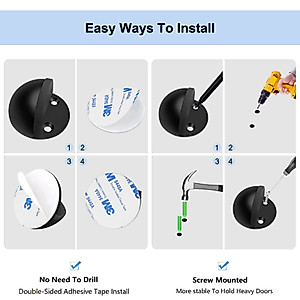 Door Stops, Floor Door Stopper 4 Pack No Drill Doorstops Black Rubber Bumper Door Stoppers for Bottom of Door