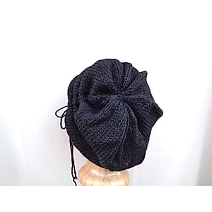 Scrunch Slouch Hat, Gathered Slouchy Beanie, Drawstring Bow, Hand Knit, Soft Wool, Dredlock Rasta