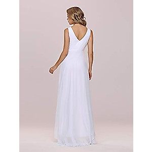 Ever-Pretty Women's V-Neck High-Low Hemline Decorative Brooch Simple Chiffon Wedding Dress White US4