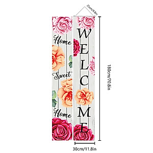 LOONELO Welcome Home Porch Banner Decorations with 70.8"X11.8"，Floral Welcome Home Spring Summer Flower Door Sign for Graduation Retirement Military Army Homecoming Decorations