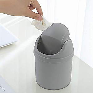 Zerdyne Plastic Mini Trash Can with Swing-Top Lid, 0.7 Gallon Tiny Garbage Can, Gray