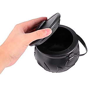 TOYANDONA 1 Piece Large Halloween Candy Cauldron, Plastic Witch Cauldron with Handle Halloween Candy Bucket Candy Holder for Kids (Black Flame with Cover)