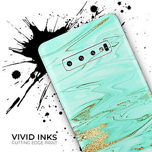 DesignSkinz Mint Marble & Digital Gold Foil V11 Protective Vinyl Decal Wrap Skin Cover Compatible with The Samsung Galaxy S20 (Screen Trim & Back Glass Skin)