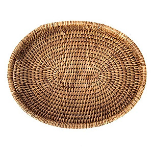 Artifacts Trading Company Rattan Small Oval Tray with Cutout Handles, 10" L x 8" W