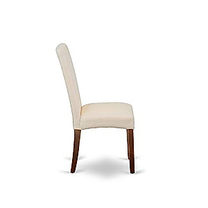 East West Furniture HBDR3-MAH-01 3 Piece Dining Room Furniture Set Contains a Round Dining Table with Pedestal and 2 Cream Linen Fabric Upholstered Parson Chairs, 42x42 Inch, Mahogany