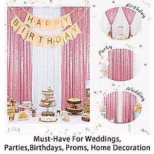 ShinyBeauty Backdrop Curtain Rose Pink Sequin Backdrop Curtain 4x8ft Shimmer Backdrop Curtain 2 Panels Seamless Photography Background Halloween Decoration