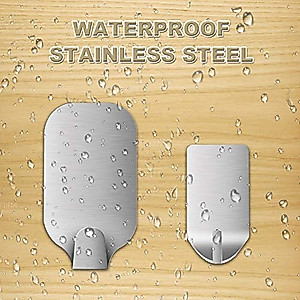 Adhesive Hooks Hat Hooks Rack for Wall Mounted Hangers 304 Stainless Steel Waterproof Stick on Hooks Durable 16-Pcs Nail Free Ultra Strong Stainless Steel Waterproof Hangers for Kitchen