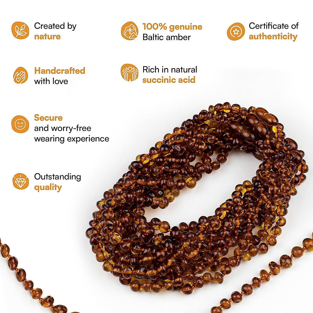 Baltic Amber Necklace (Authentic, Certified) - 12.5 inches - Unisex Jewelry - Cognac (Polished) - Real Amber Beads - Proud to Deliver Genuine Baltic Sea Wonder Handcrafted by Amber Guru