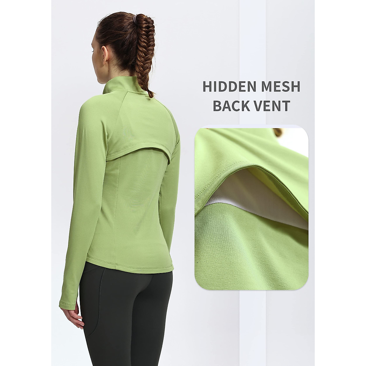 Hiverlay Women's Thermal Fleece Half Zip Thumbholes Long Sleeve Running Pullover Equestrian Shirt for Cold Weather Green XL