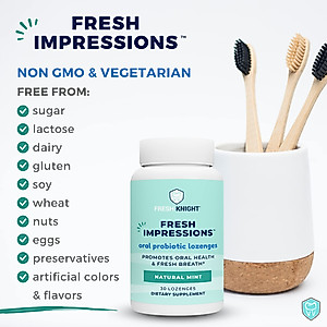 Oral Probiotics, Chewable Oral Probiotic for Bad Breath, Halitosis, Teeth, and Gum Health, Fresh Impressions, Oral Probiotic Lozenges, Contains Blis K12, Mint Flavored, Sugar Free, 1 Pack (30ct)