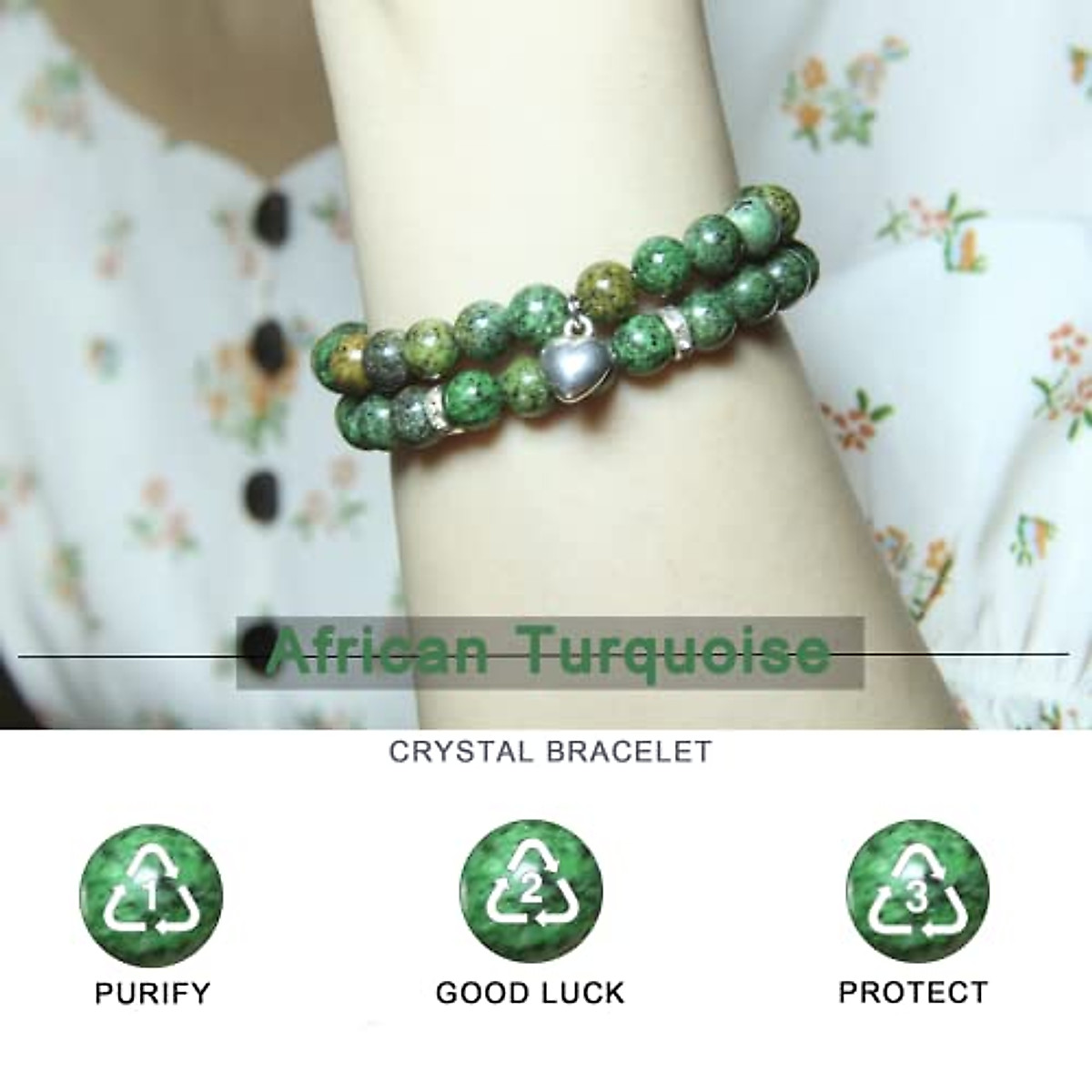 Healing Bracelets for Women - African Turquoise Bracelet - Healing Prayers Crystal Bracelet, 8mm Natural Stone Anti Anxiety Stress Relief Yoga Beads Get Well Soon Gifts