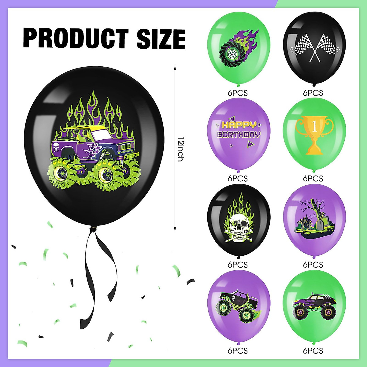 Silipull 54 Pcs Truck Balloons Birthday Party Decoration Truck Birthday Party Supplies 12 Inch Green and Purple Balloons Kit Race Car Decorations Latex Balloons for Truck Theme Birthday Baby Shower
