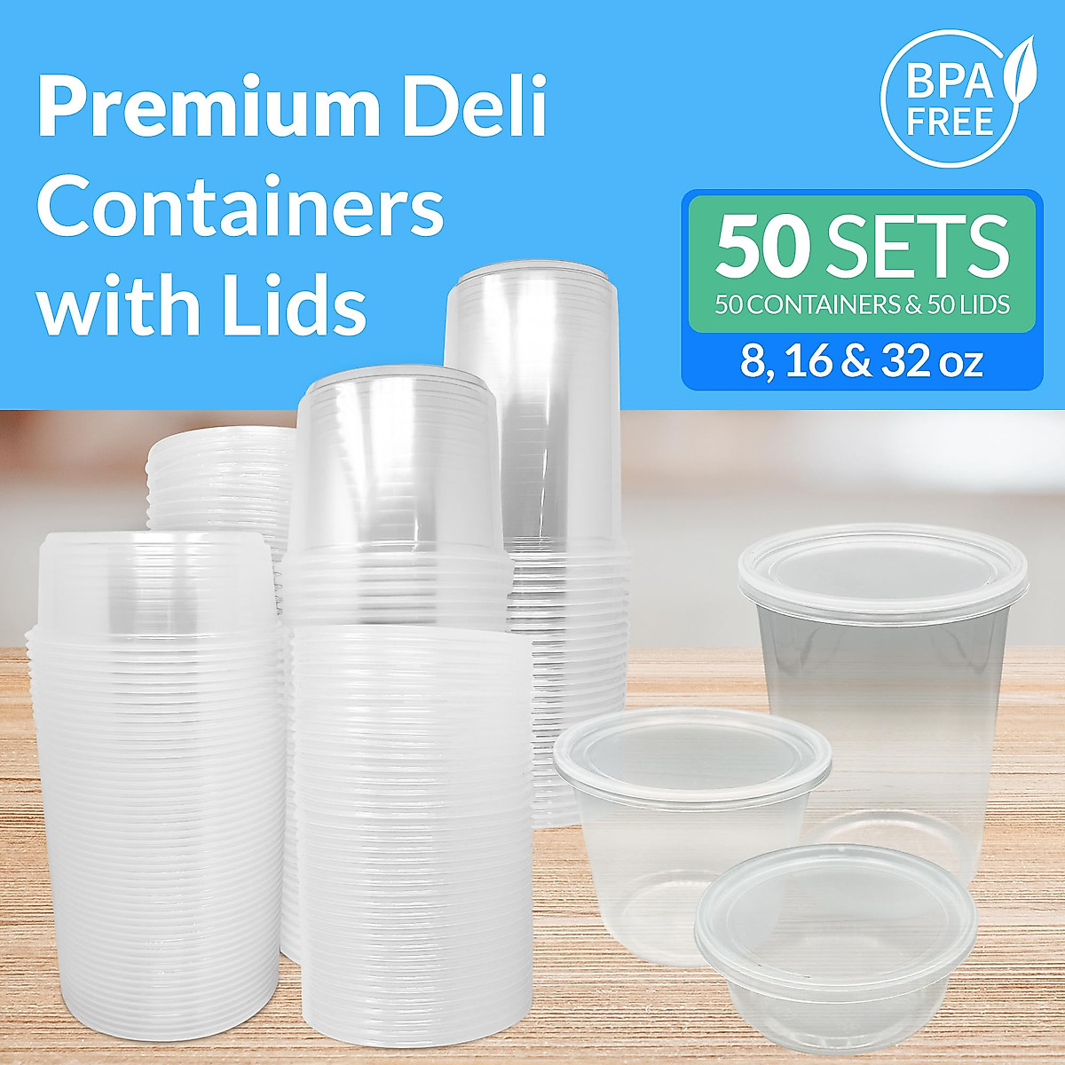 Reli. Deli Containers with Lids (50 Sets Total) | Variety Pack - 8 oz (20 Sets), 16 oz (20 Sets), 32 oz (10 sets) | Plastic Soup Containers with Lids | Clear Food Storage Containers 8oz, 16oz, 32oz