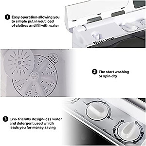 AODAILIHB Portable Washing Machine, Mini Washer Twin Tub Washer with Spin Dryer, 13lbs Capacity Washer(8Lbs) and Spinner(5Lbs), Built-in Drain Pump, Compact Washing Machine for Apartment, Dorm and RV (Black, 13LBS)