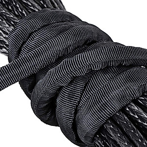 Astra Depot Black ATV UTV Synthetic Rope Extension 50ft 7500lbs Winch Line Cable with Thimbles