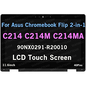 WARWOLFTEAM 11.6inch LCD LED HD 40Pins IPS Touch Screen Digitizer Replacement Display Bezel Assembly Compatible with Asus Chromebook Flip C214 C214M C214MA C214MA-YS02 P/N: 90NX0291-R20010