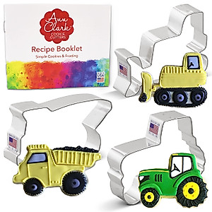 Construction Cookie Cutters 3-Pc. Set Made in USA by Ann Clark, Bulldozer, Dump Truck, Tractor
