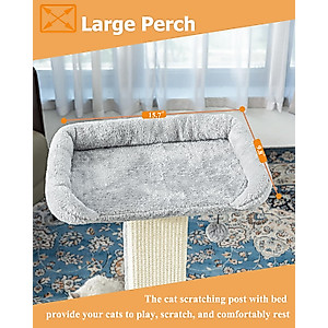 Karolpar 32" Cat Scratching Post for Indoor Cats, Sisal Cat Scratcher with Plush Perch, Large Scratch Post with Bed, Removable Cover, Sisal Fabric,Light Grey