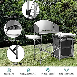 Goplus Camping Kitchen Table, Portable Outdoor Cooking Table with Storage, 26'' Tabletop, Detachable Windscreen, Camp Cook Station, Folding Grill Table for Tailgating BBQ Picnic Backyard Beach RV
