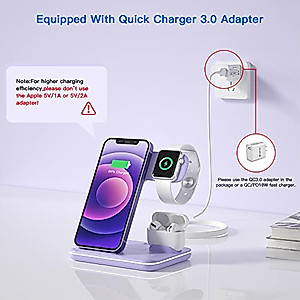 WAITIEE Wireless Charger 3 in 1,15W Fast Charging Station for Apple iWatch 6/5/4/3/2/1,for AirPods Pro,for iPhone 14/13/12/Pro Max/11 Series/XS Max/XR/XS/X/8/8 Plus,for Samsung Galaxy Phones (Purple)