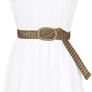 Allegra K Womens Skinny Waist Belts Braided Woven Belts for Dress Metal Buckle 58-84cm/22.83-33.07" Brown