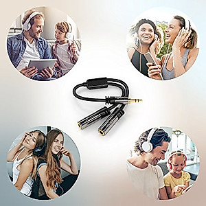 KabelDirekt – 3.5mm Y Adapter & Jack & AUX Splitter (1×3.5mm Male to 2×3.5mm Female, Connect Two Sets of Headphones to a Smartphone/Tablet/Notebook, Stereo, 4in, Black)