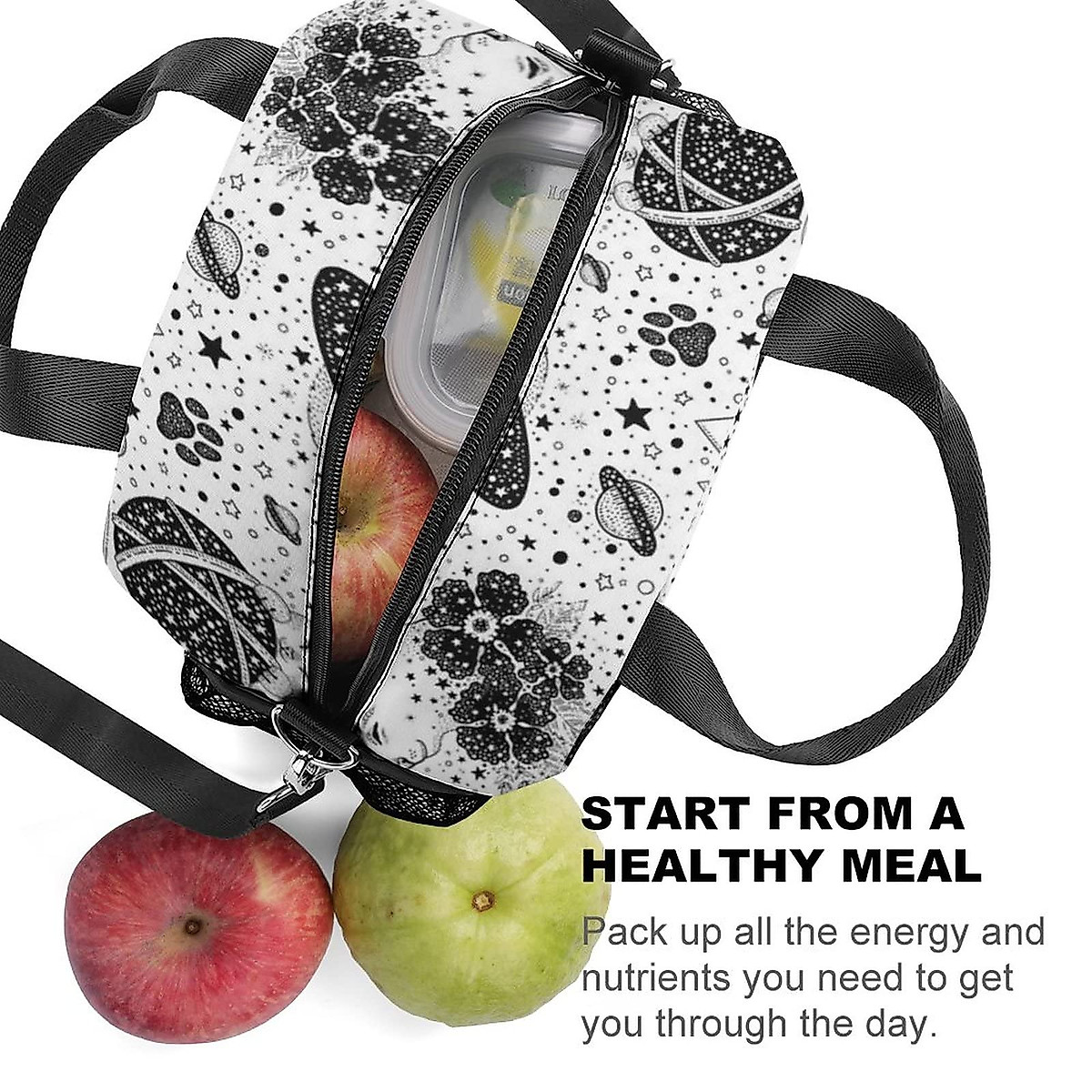 Goth Cat Galaxy Lunch Bag, Lunch Box Portable Insulated Lunch Tote Bag, Thermal Cooler Bag for Women Work Outdoor