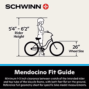 Schwinn Mendocino Mens and Womens Hybrid Electric Beach Cruiser, Lightweight Aluminum eBike Frame, 26-Inch Wheels, 6 Speed Drivetrain, Pedal Assist, Matte Blue