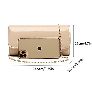 Nude Clutch Purses for Women Black Patent leather Clutch Red Envelope Clutch Bag Crossbody Handbag for Wedding Party Gift Travel (Nude 018)