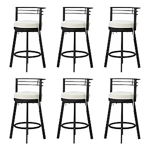 Festival Depot 6 Pcs Patio Swivel Chair Bar Stools Outdoor Armchair with Black Metal Frame Removable Cushion for Bistro Bar Indoor Home Counter Garden Pool (Beige)
